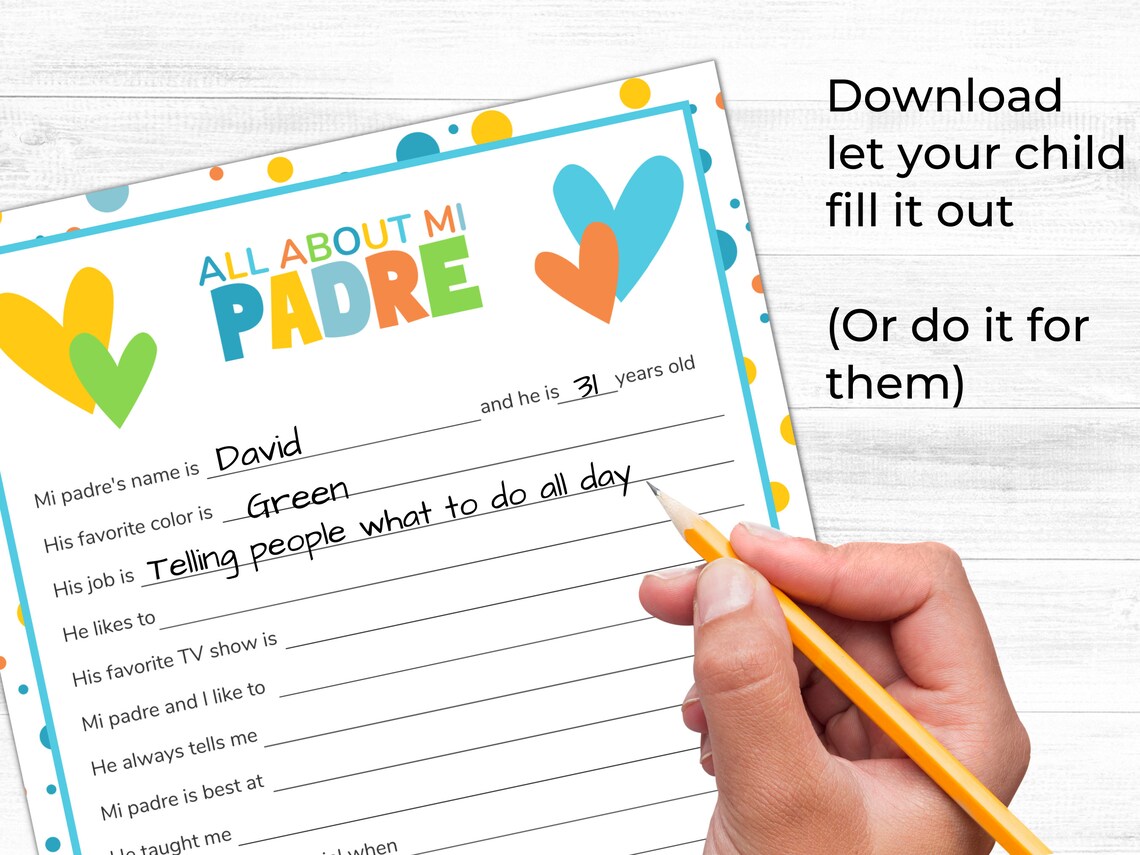 All About Mi Padre Printable, Father's Day Gift, All About Padre ...