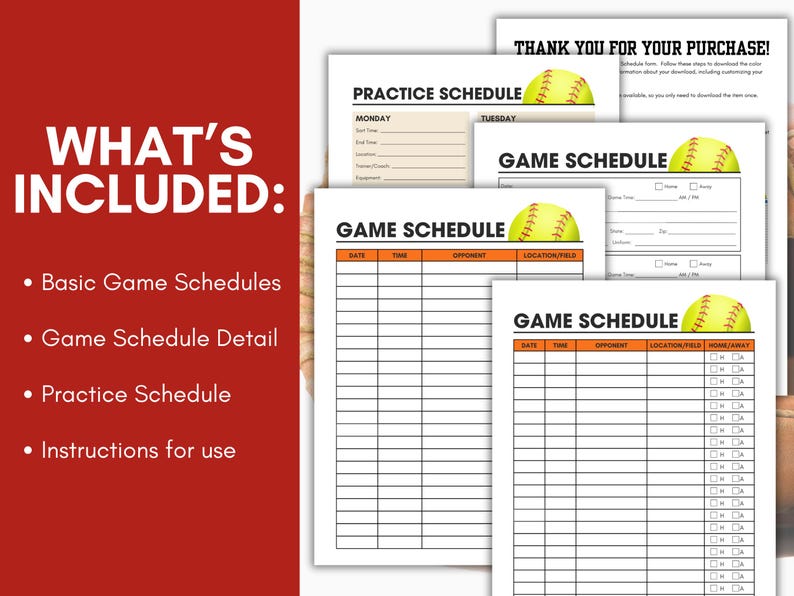 Editable Softball Schedule, Softball Game Schedule Template, Game and ...
