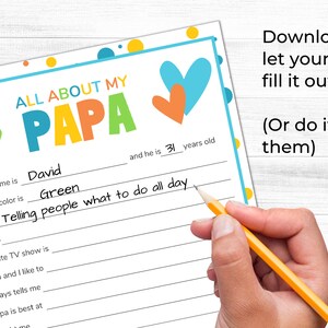 All About My Papa Printable, Father's Day Gift, All About Papa Keepsake ...