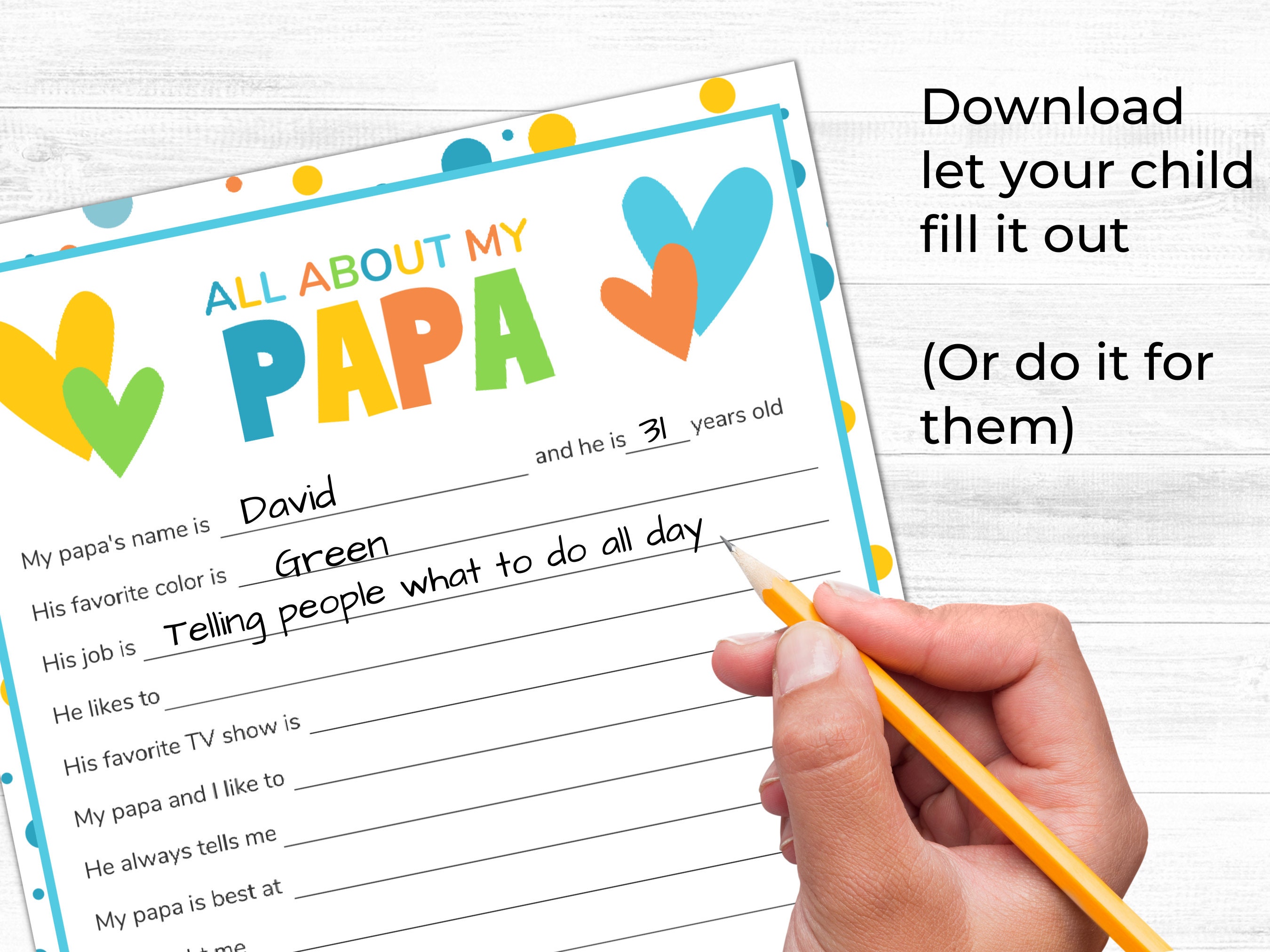 All About My Papa Printable, Father's Day Gift, All About Papa Keepsake ...