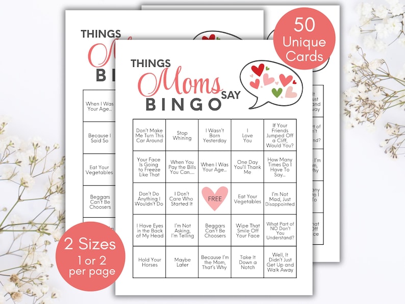 Mother's Day Bingo, Printable Mother's Day Bingo Game, Things Moms Say ...