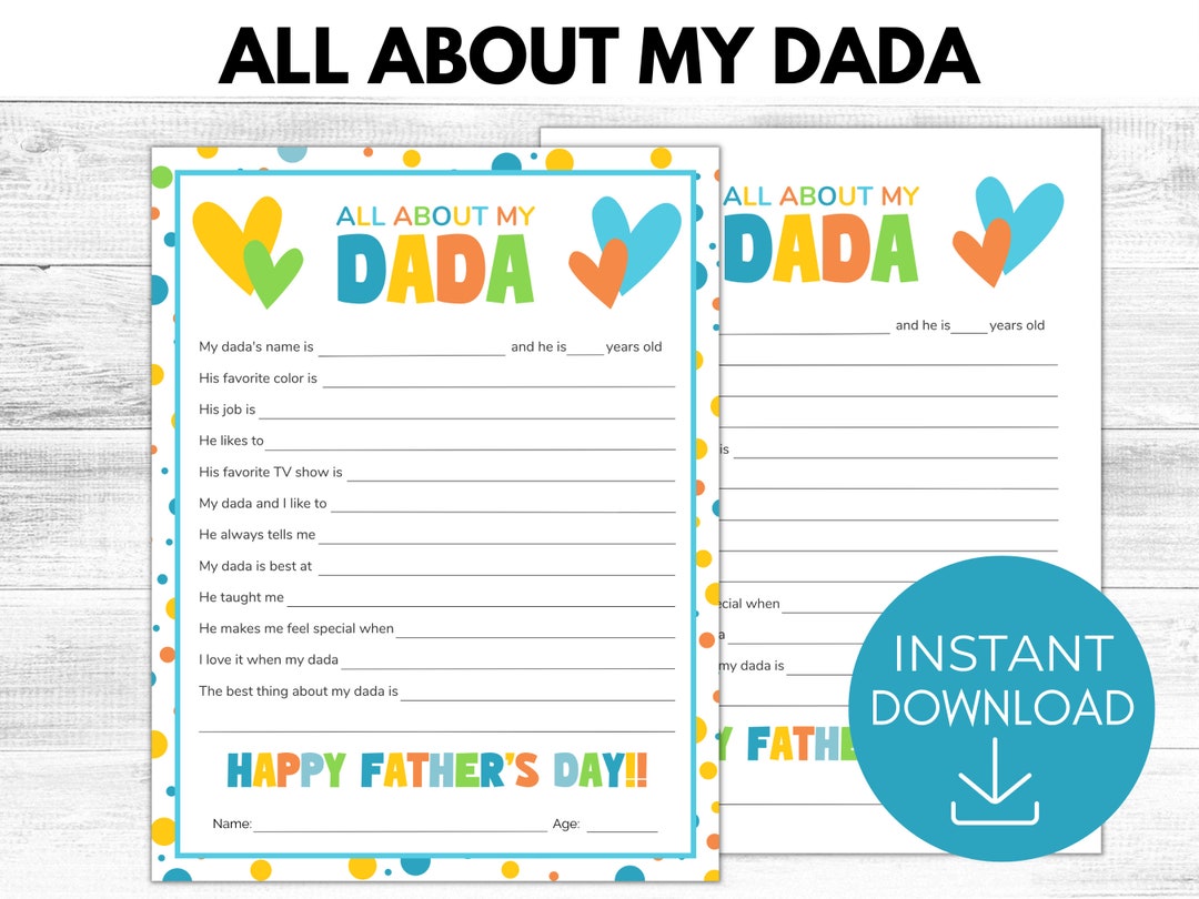 All About My Dada Printable, Father's Day Gift, All About Dada Keepsake ...
