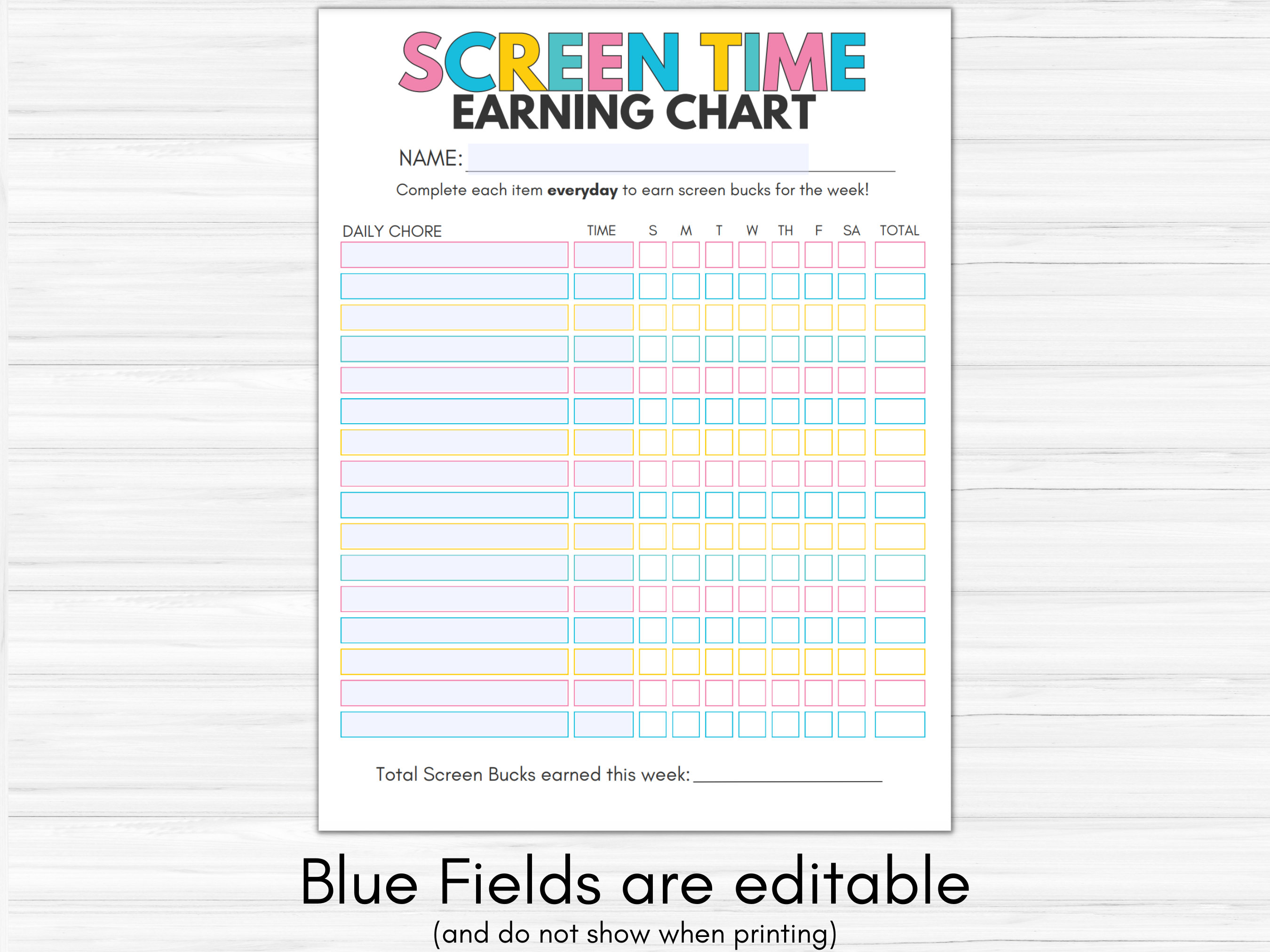 Screen Time Checklist, How to Earn Screen Time, Screenbucks, Kid Chore ...