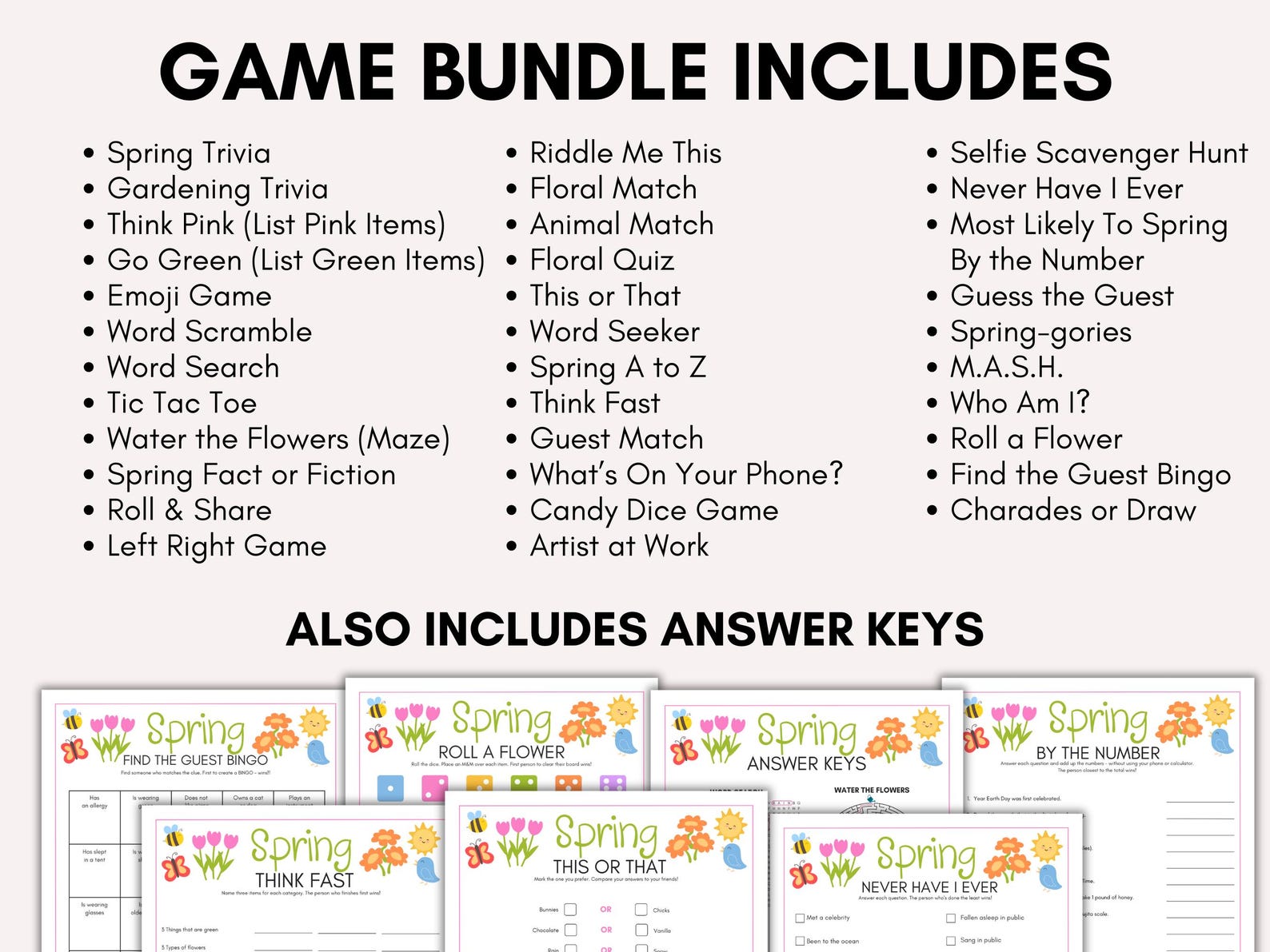 Spring Games Bundle, Printable Spring Party Games, Spring Family Games ...