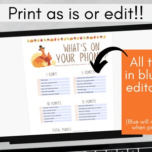 Editable Thanksgiving What's on Your Phone Game, Printable Thanksgiving ...