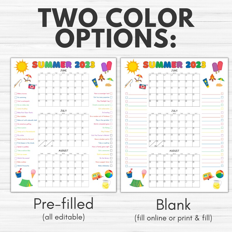 Printable Summer Calendar Poster, Summer Bucket List, Summer of Fun ...