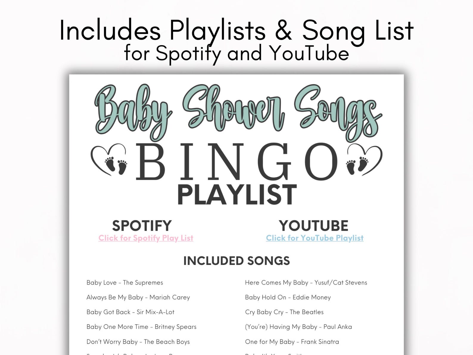 Baby Shower Songs Bingo, Bingo Games With Baby in the Title, Baby ...