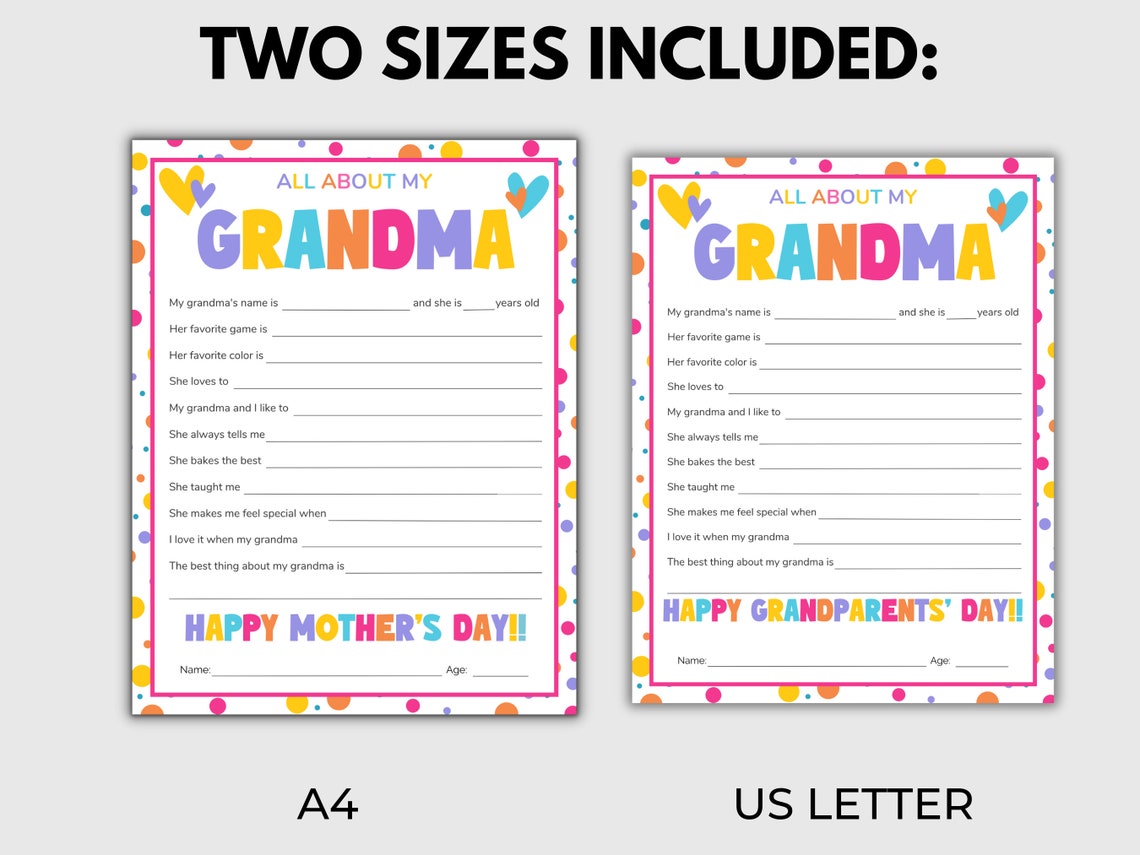 All About My Grandma Printable Grandma Mother's Day Gift - Etsy