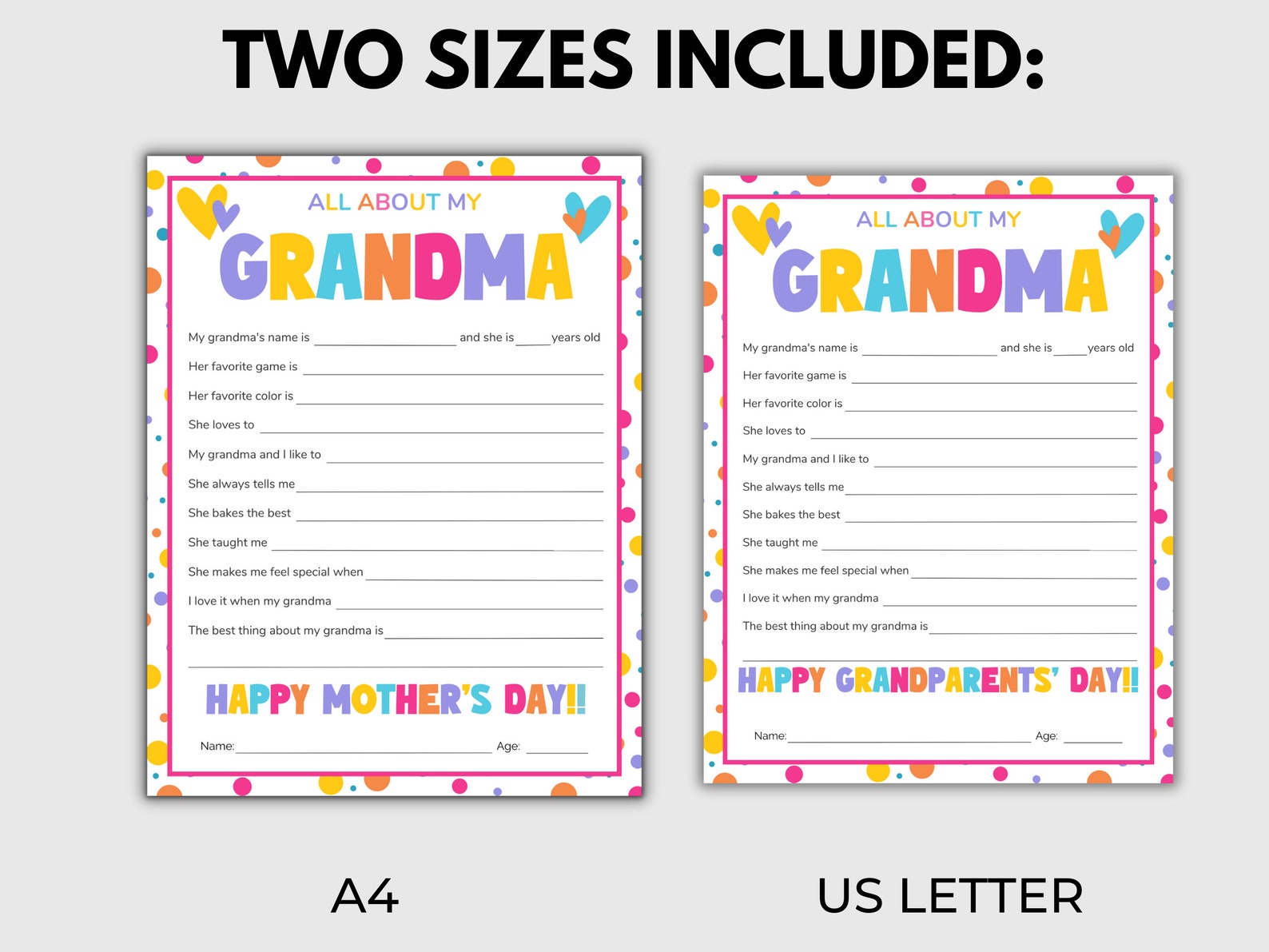 All About My Grandma Printable, Grandma Mother's Day Gift, All About ...