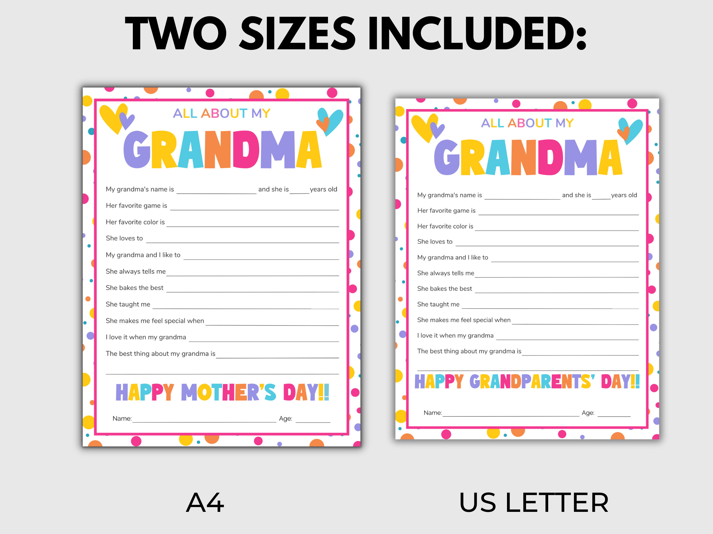 All About My Grandma Printable Grandma Mother's Day Gift - Etsy