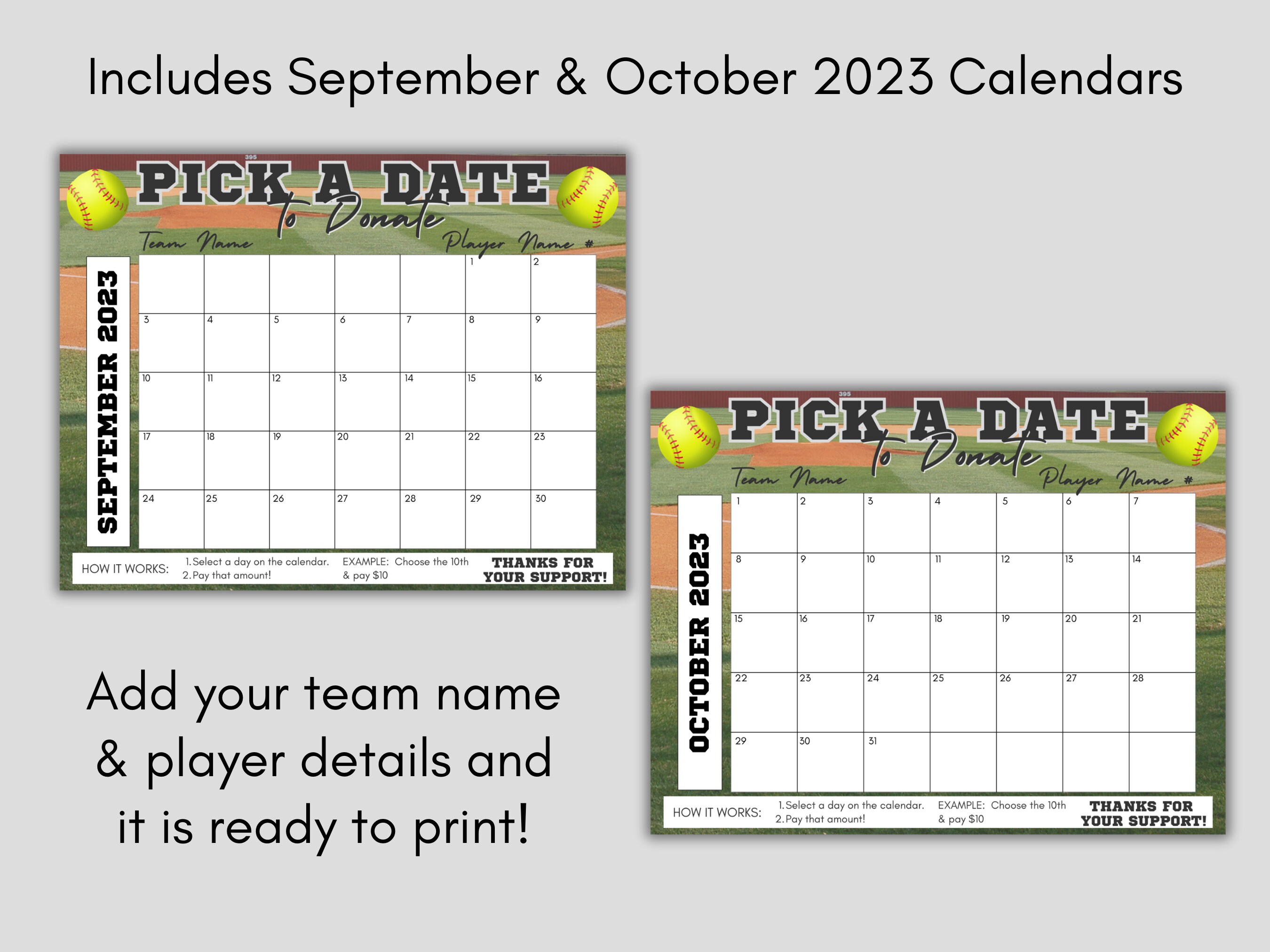 Editable Softball Fundraiser, Pick a Date Fundraiser, Editable Softball ...