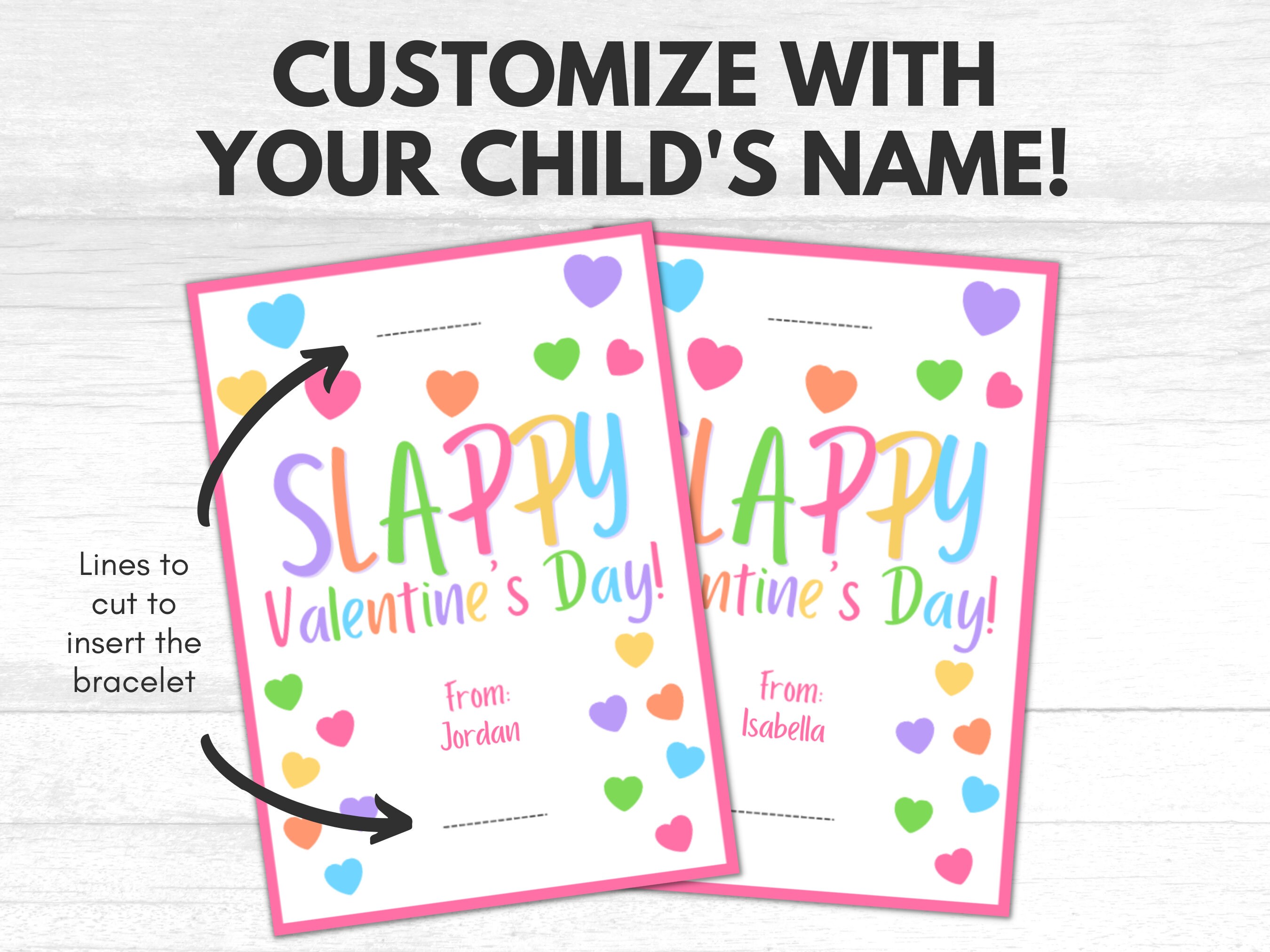 Editable Slap Bracelet Valentine Printable, Valentine's Day Gift Tag ...