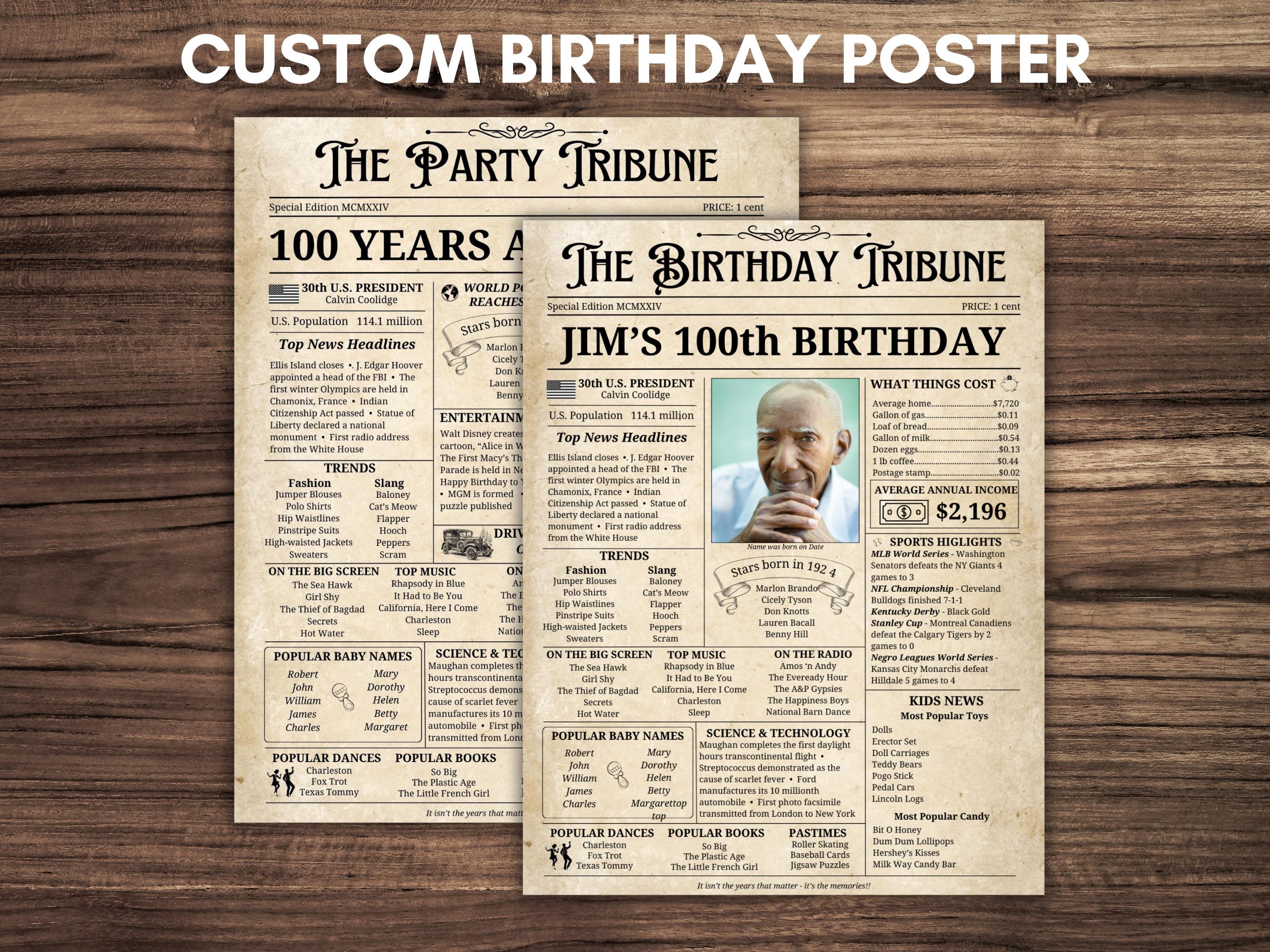 Custom Birthday Poster, Birthday Newspaper, Birthday Newspaper Sign ...