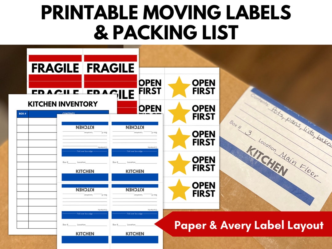 Moving Box Labels, Printable Moving Labels, Box Labels, Digital Download Moving Labels, Box ...