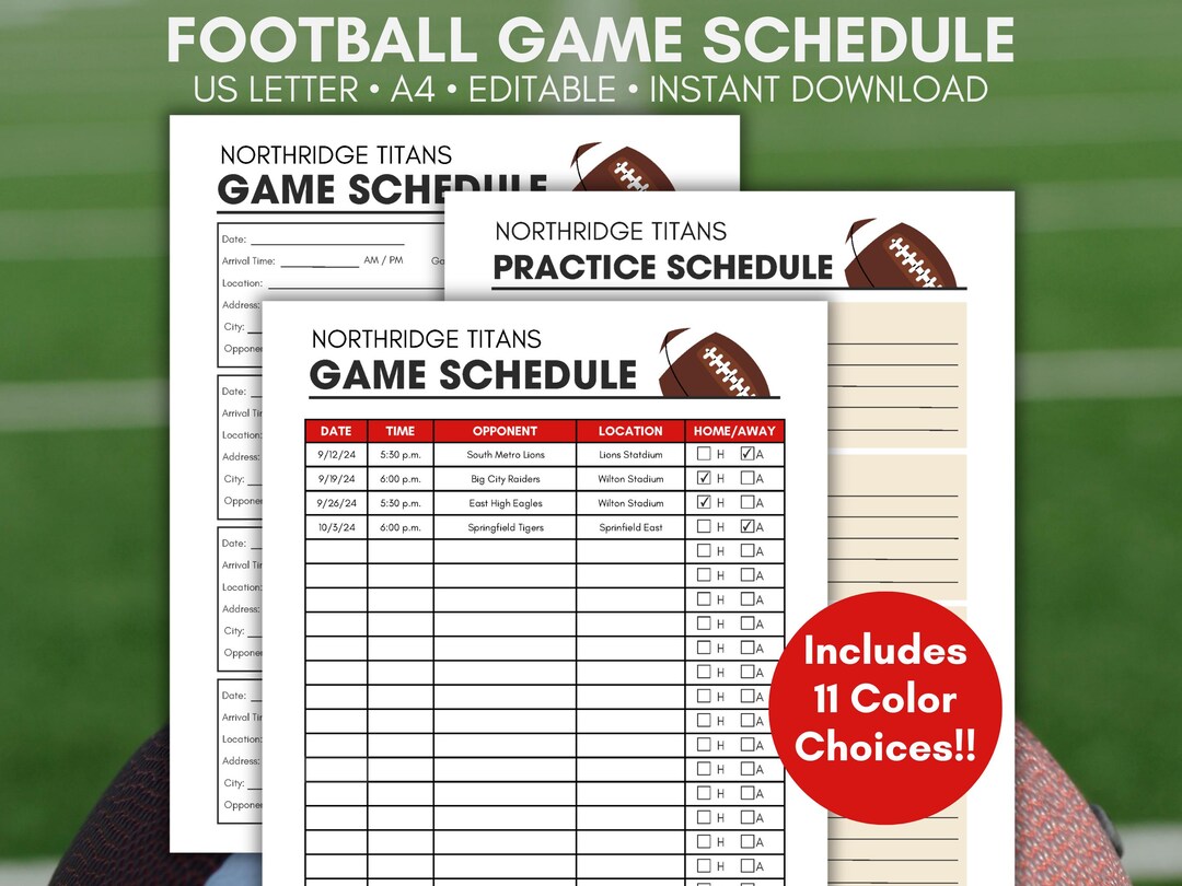 Editable Football Game Schedule Template, Football Schedule Template ...