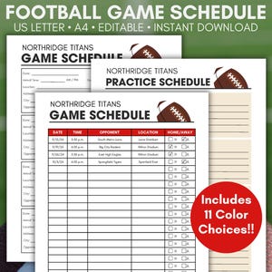 Editable Football Game Schedule Template, Football Schedule Template ...