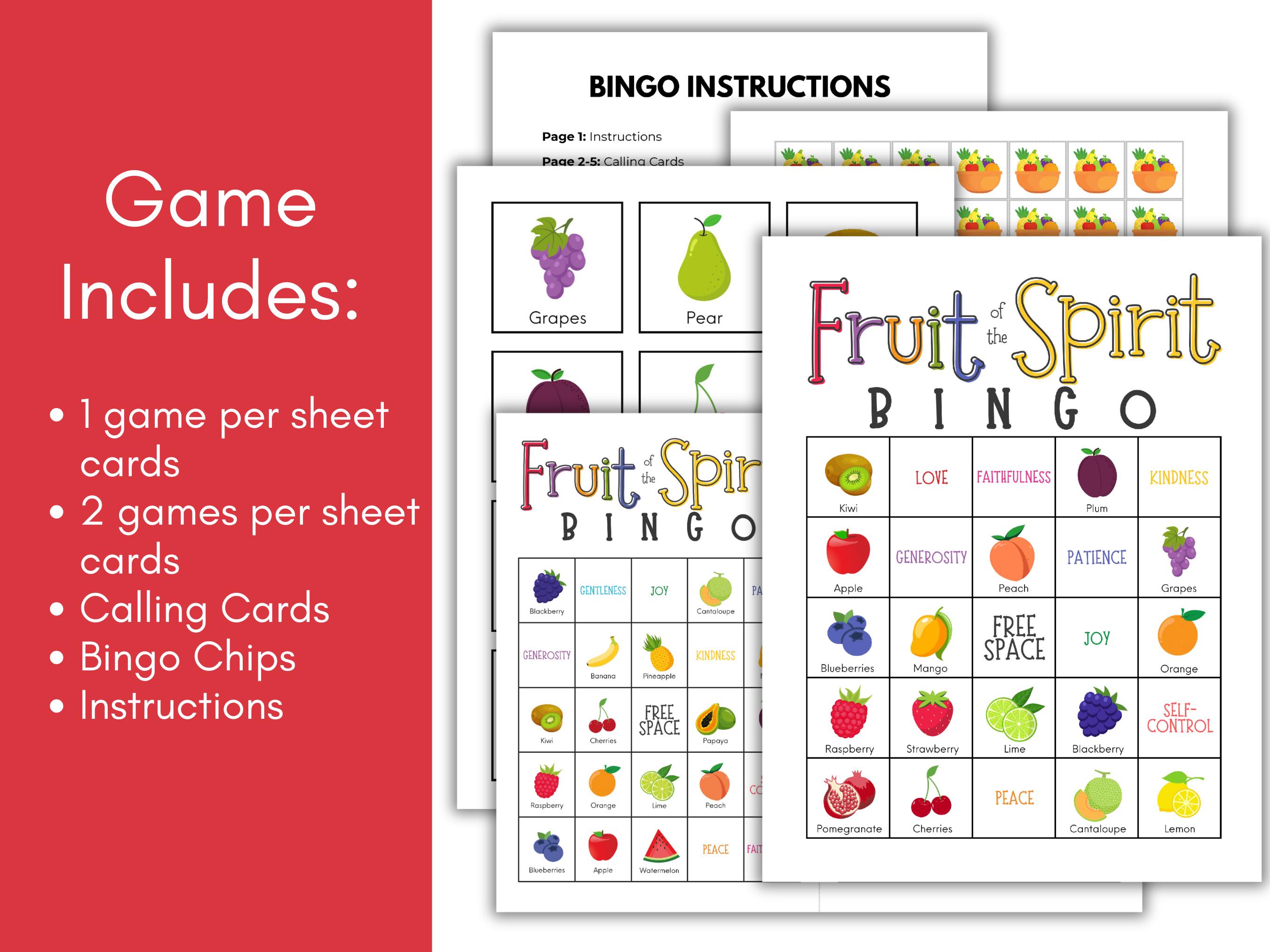 Fruit of the Spirit Bingo, Bible Bingo, Bible Games for Kids, Fruits of ...