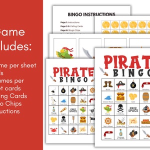 Pirate Bingo, 50 Printable Pirate Bingo Cards, Pirate Birthday Party ...