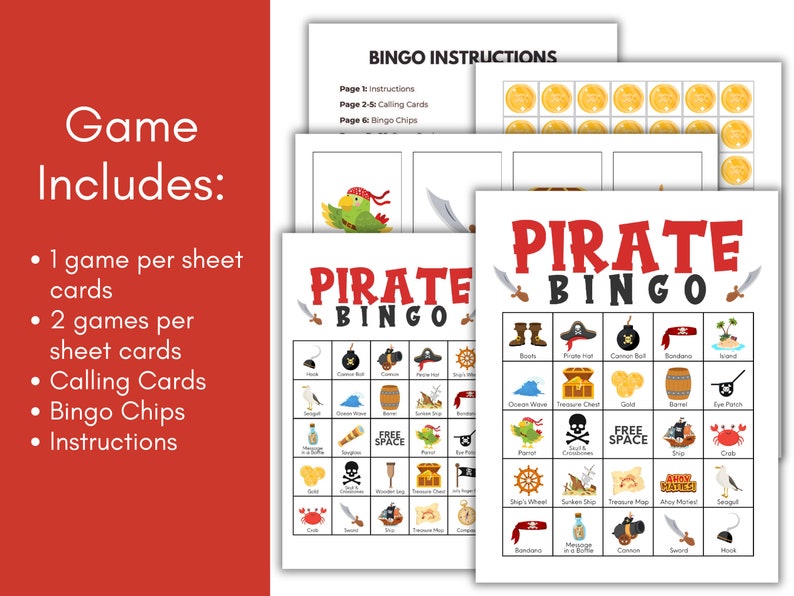 Pirate Bingo, 50 Printable Pirate Bingo Cards, Pirate Birthday Party ...