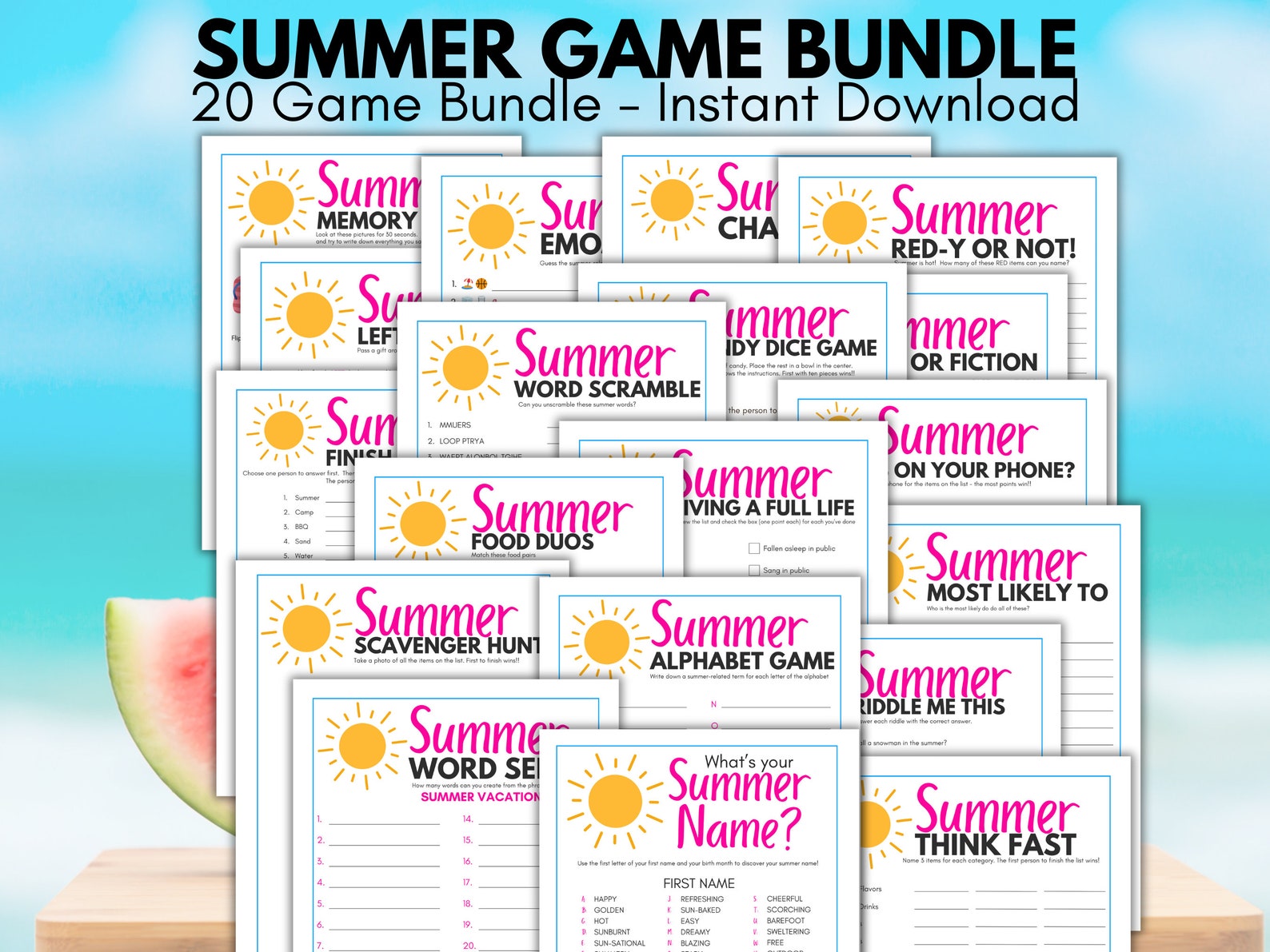 Summer Game Bundle, Beach Party Games, Pool Party Games, Summer ...
