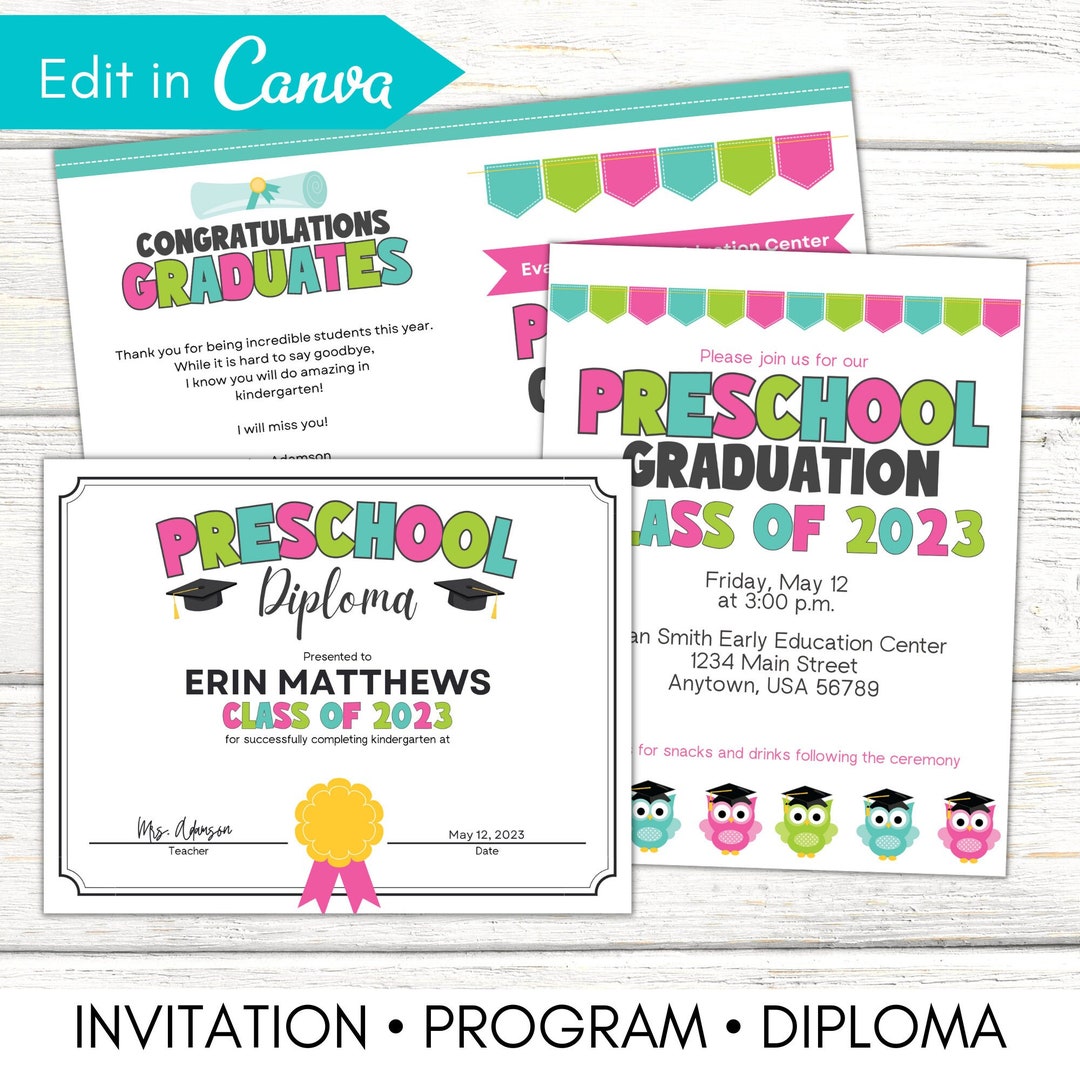 Preschool Graduation Templates Prek Graduation Invite - Etsy