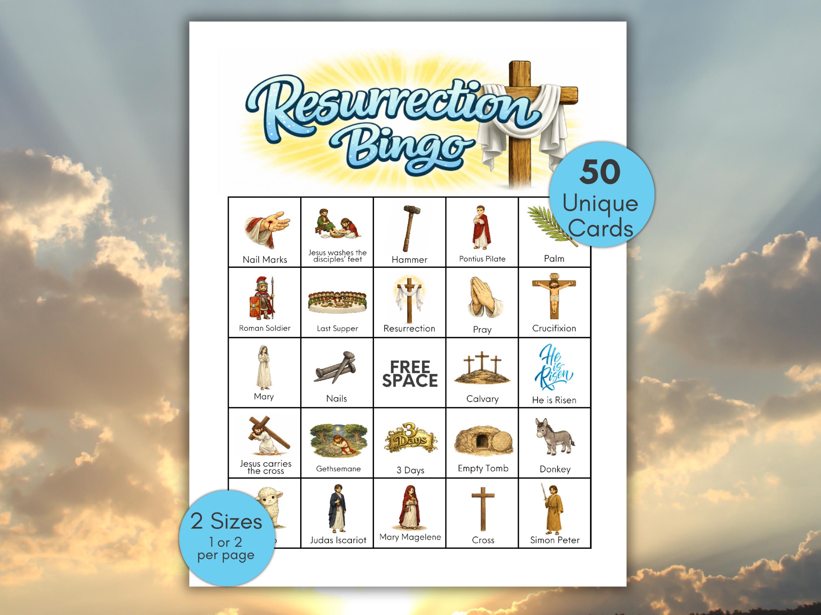 Resurrection Bingo Game, Bible Bingo, Easter Bingo, Holy Week Bingo ...