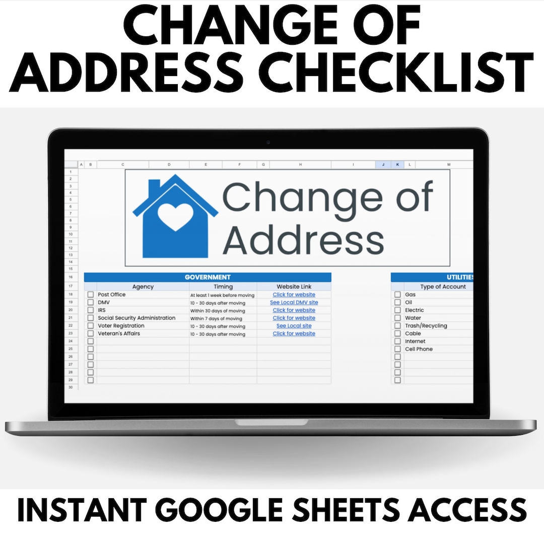 Change of Address Checklist, Moving Spreadsheet, Moving Change of ...