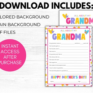 All About My Grandma Printable, Grandma Mother's Day Gift, All About ...