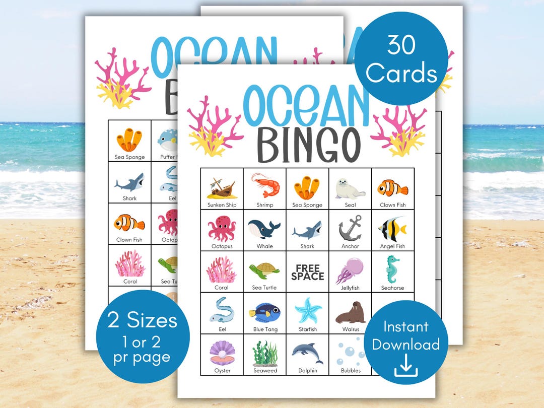 Ocean Bingo, Under the Sea Bingo, 30 Printable Ocean Bingo Cards ...