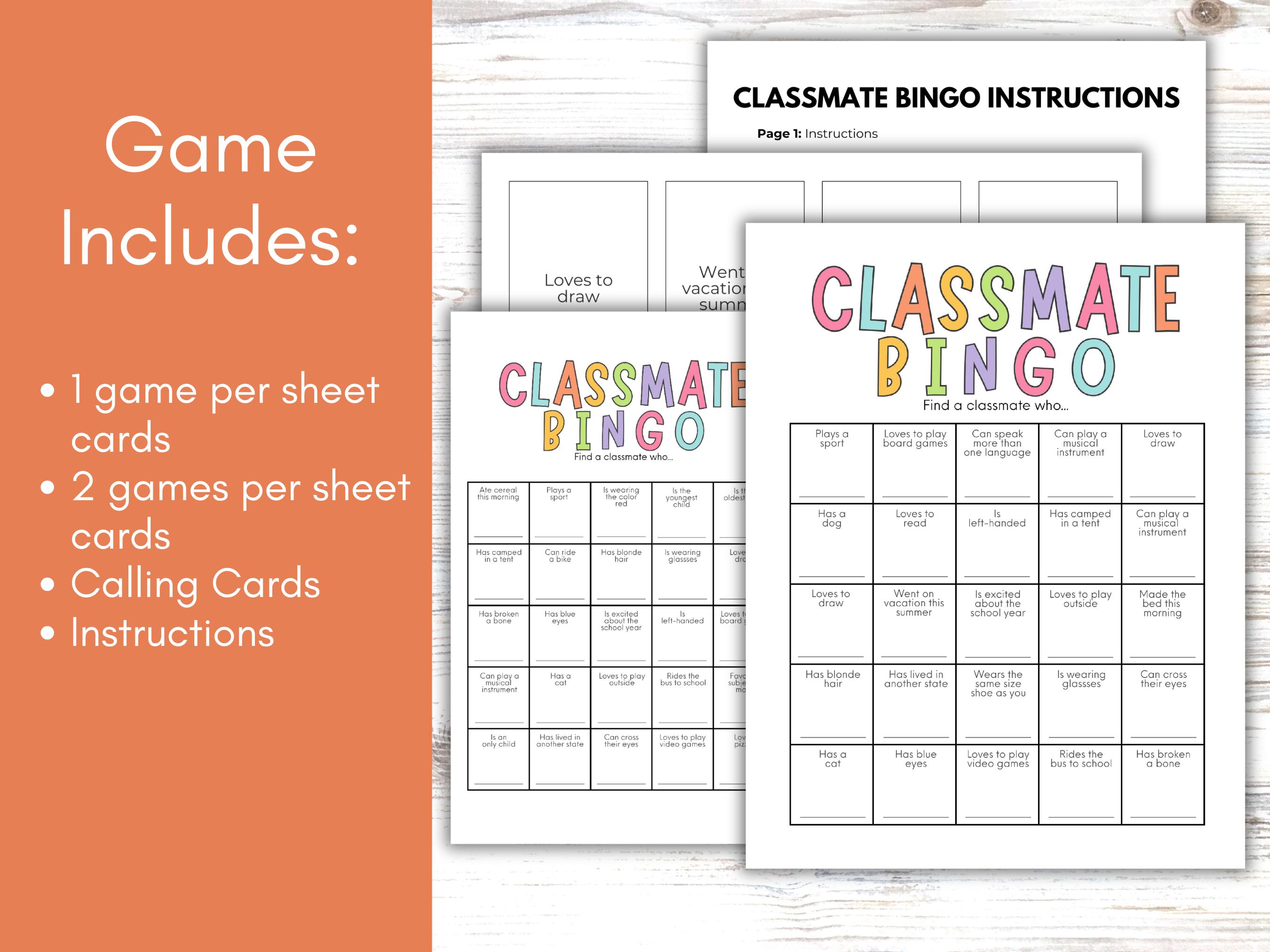 Back to School Bingo, Classmate Bingo Game, Classroom Party Game, Class ...
