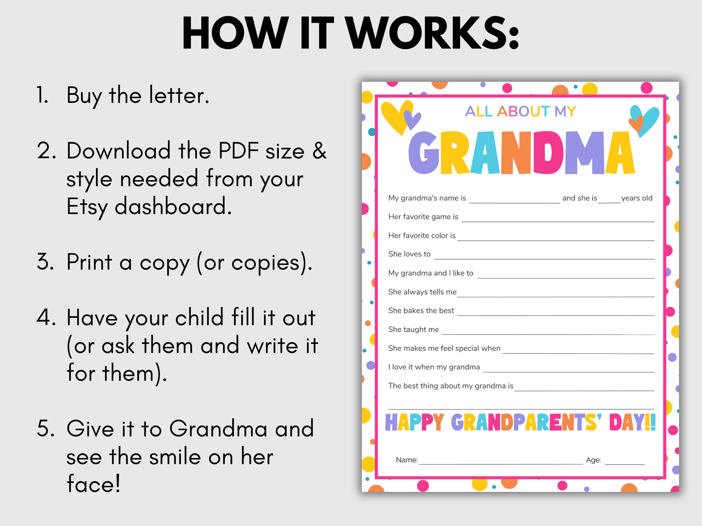 All About My Grandma Printable, Grandparents Day Printable ...