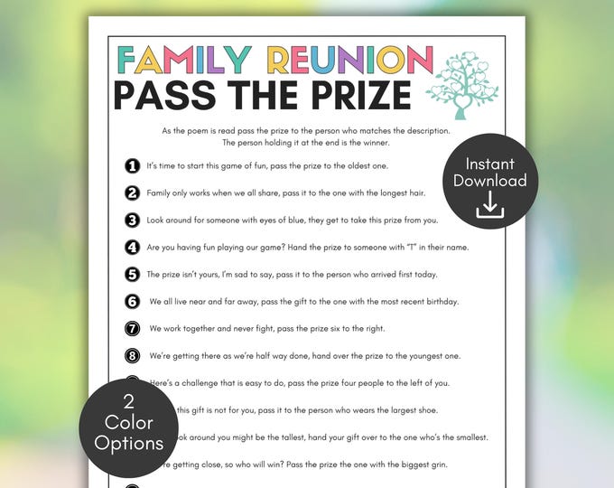 Family Reunion Printables Funny Pass the Gift Game Pass the Present ...