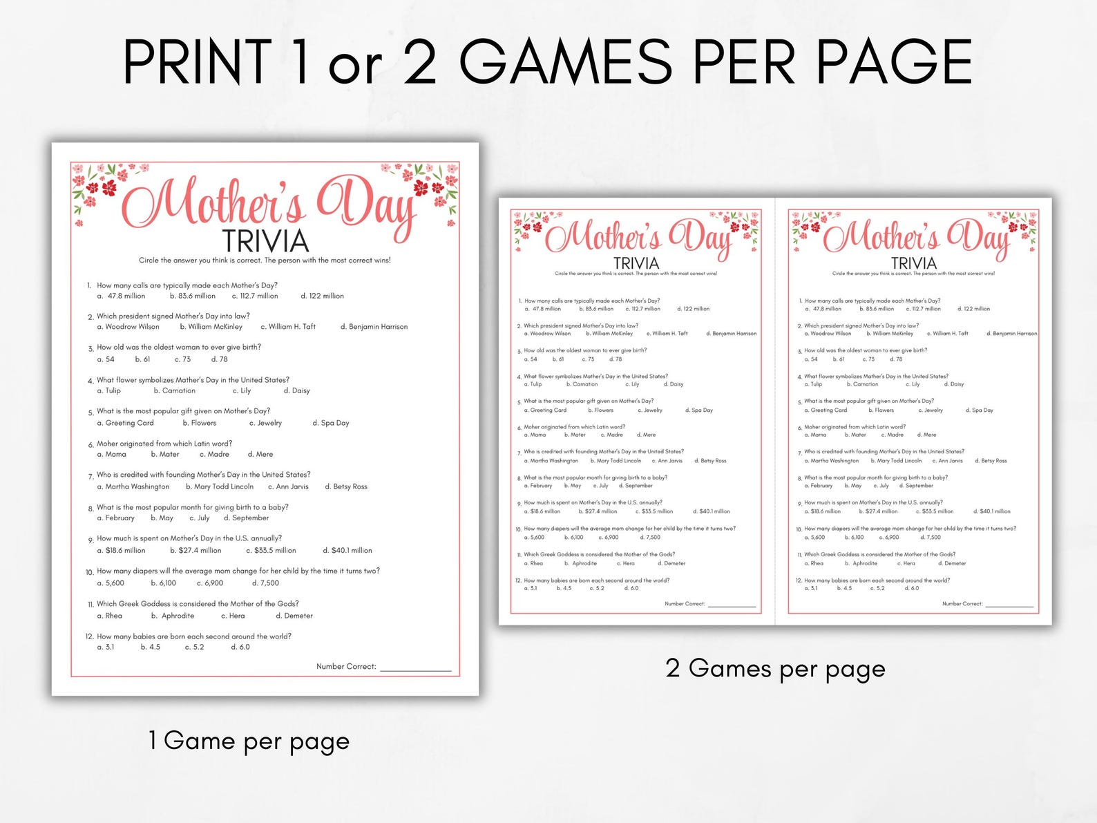 Mother's Day Trivia Game, Mother's Day Game for Brunch, Printable ...
