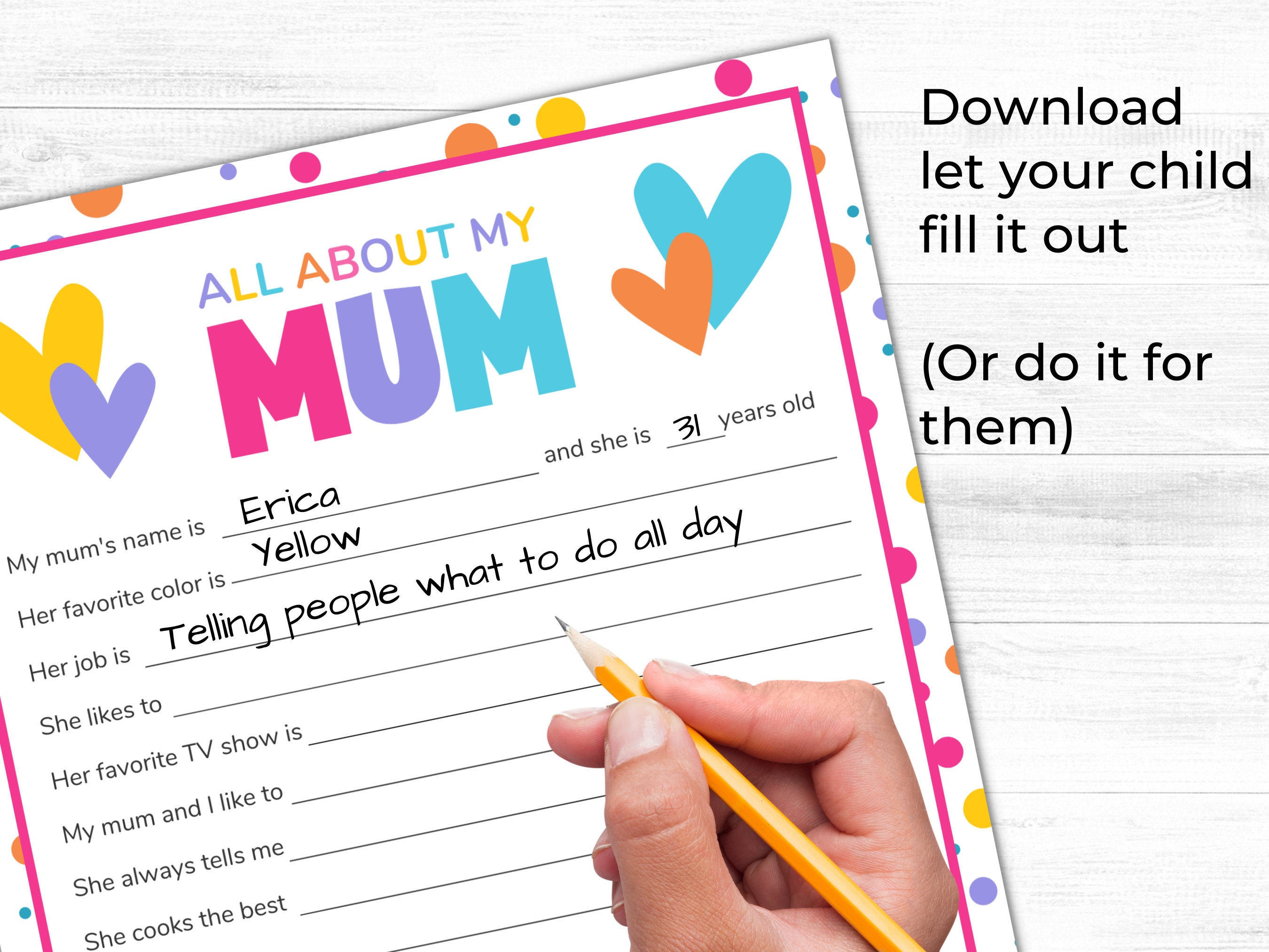All About My Mum Printable, Mother's Day Gift, All About Mum Keepsake ...