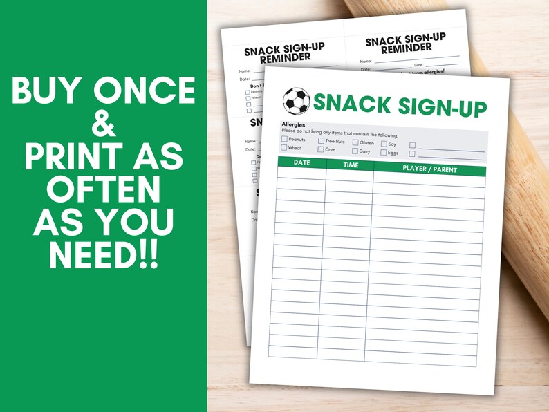 Soccer Snack Sign up Sheet, Soccer Snack Schedule Template, Team Mom ...