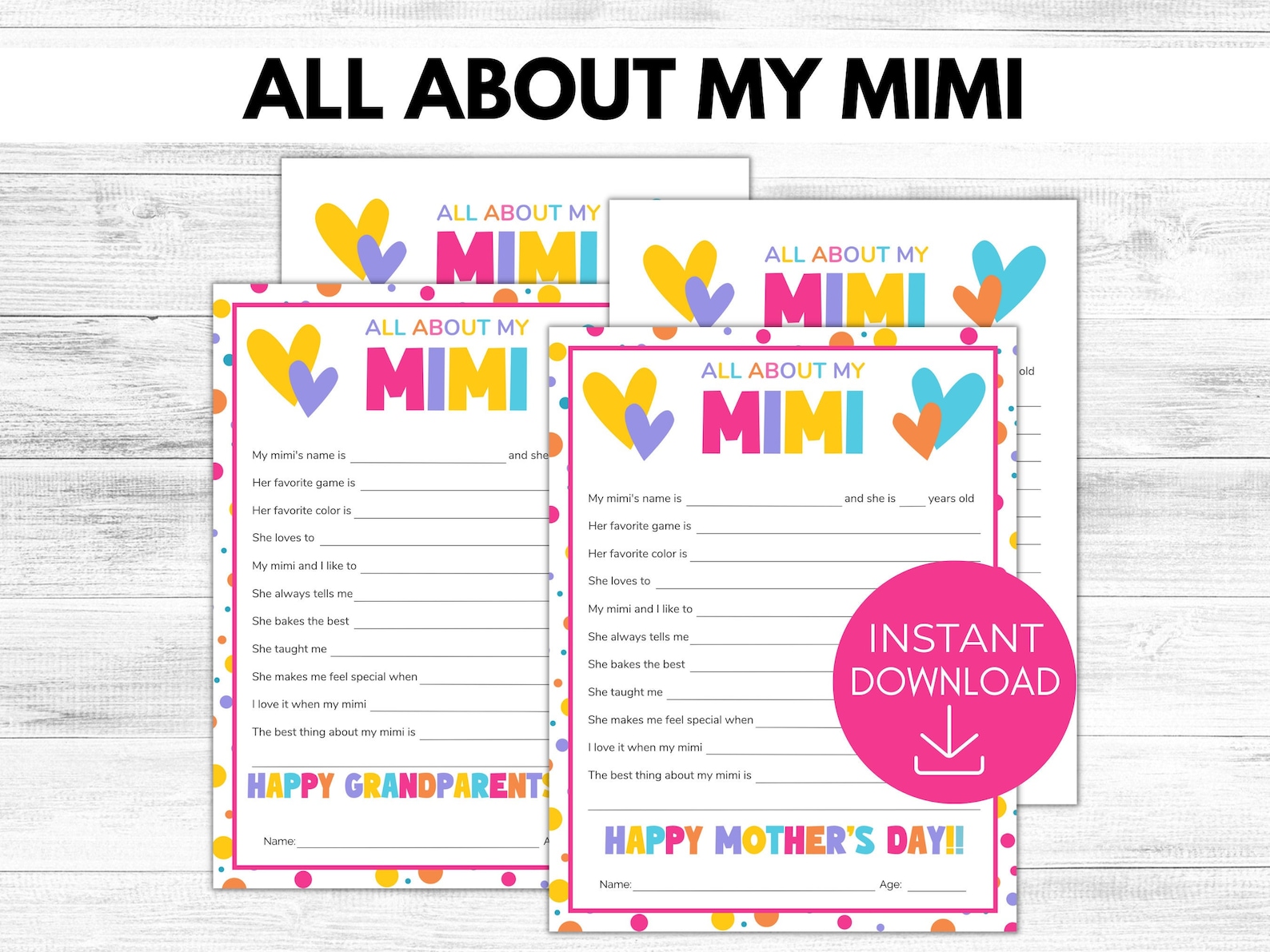 All About My Mimi Printable Grandma Mother's Day Gift - Etsy