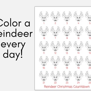 Reindeer Christmas Countdown Printable Coloring Page, Printable Sign ...