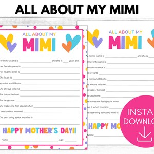 All About My Mimi Printable Grandma Mother's Day Gift - Etsy
