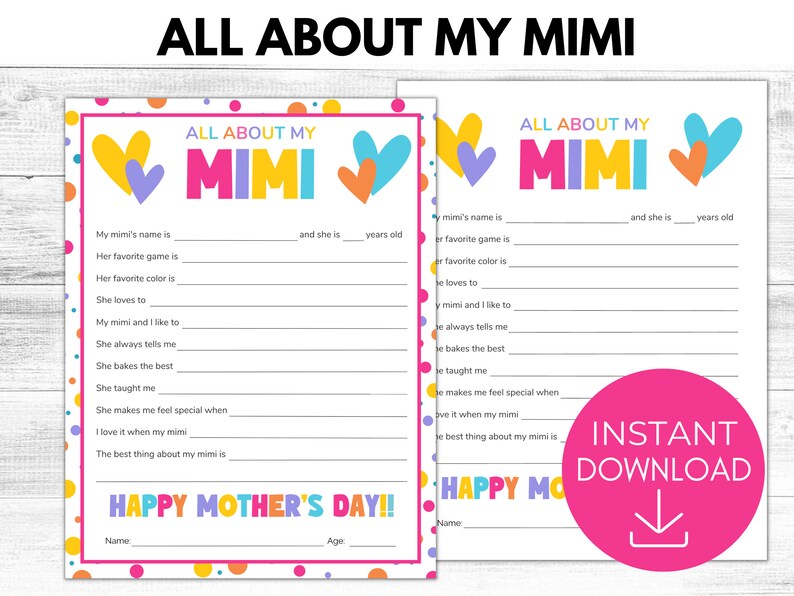 All About My Mimi Printable Grandma Mother's Day Gift - Etsy