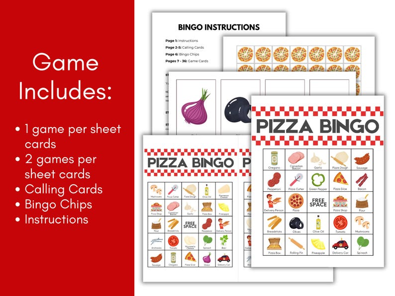 Pizza Bingo, Pizza Party Bingo, Pizza Party Game, Printable Bingo Game ...