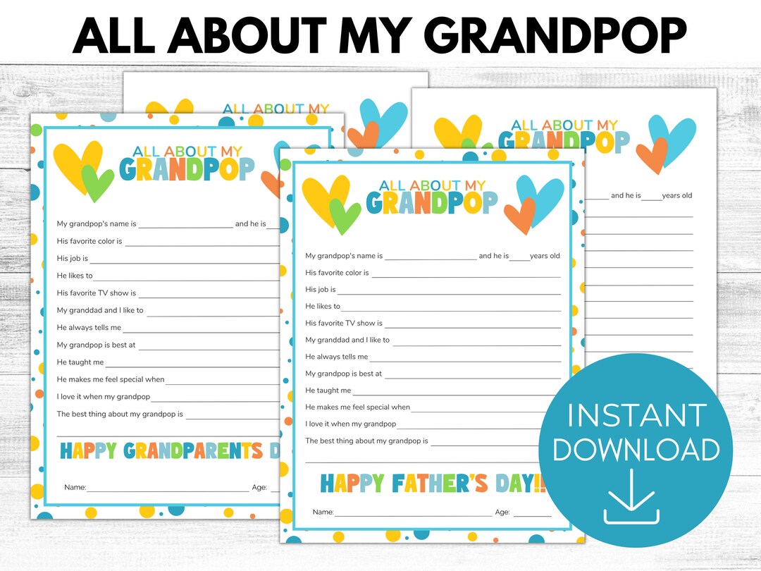 All About My Grandpop Printable Grandpa Father's Day - Etsy España