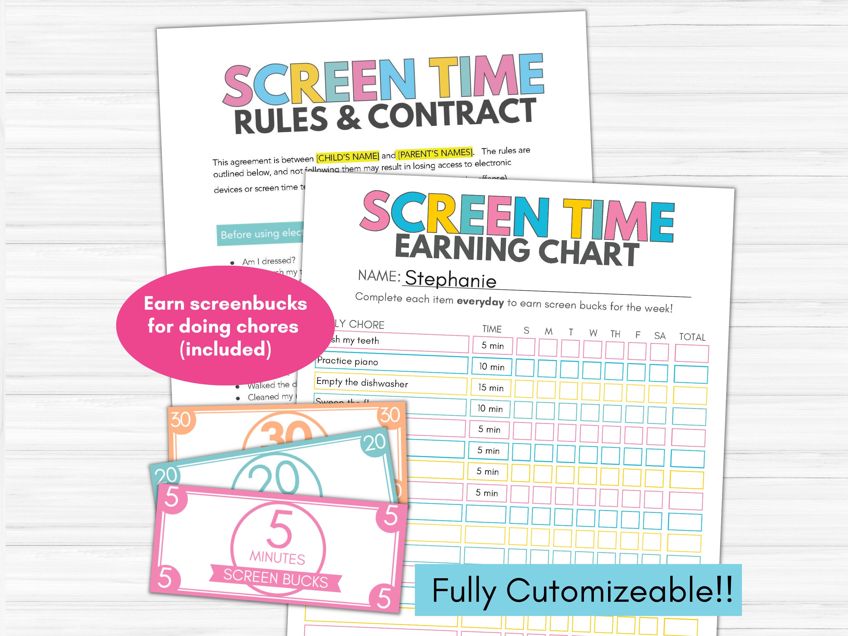 Screen Time Checklist, How to Earn Screen Time, Screenbucks, Kid Chore ...
