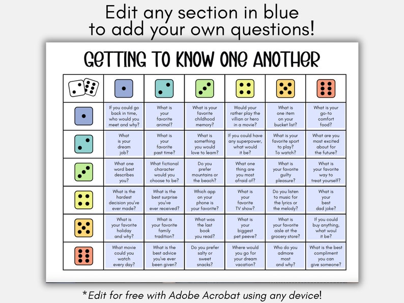 Dicebreaker Game, Roll and Tell Game, Icebreaker Questions, Back to ...