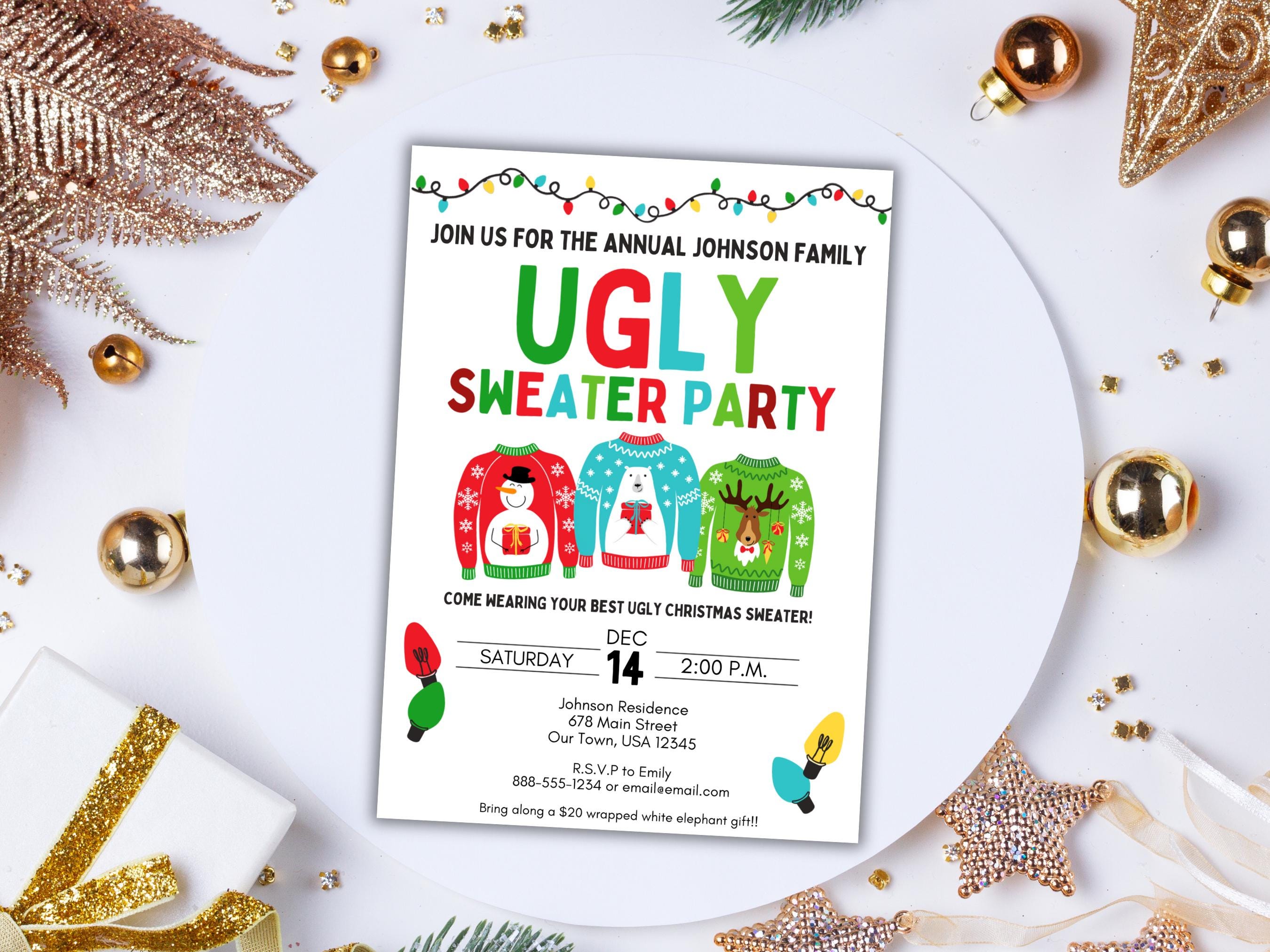 Editable Ugly Christmas Sweater Party Invitation, Ugly Sweater ...