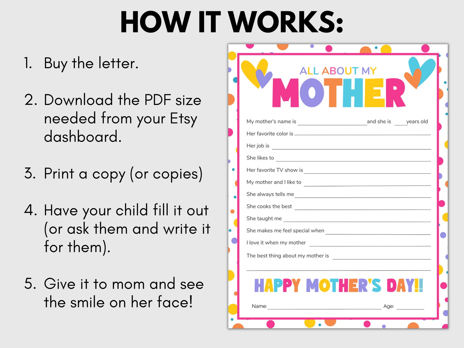 All About My Mother Printable, Mother's Day Gift, All About Mom ...
