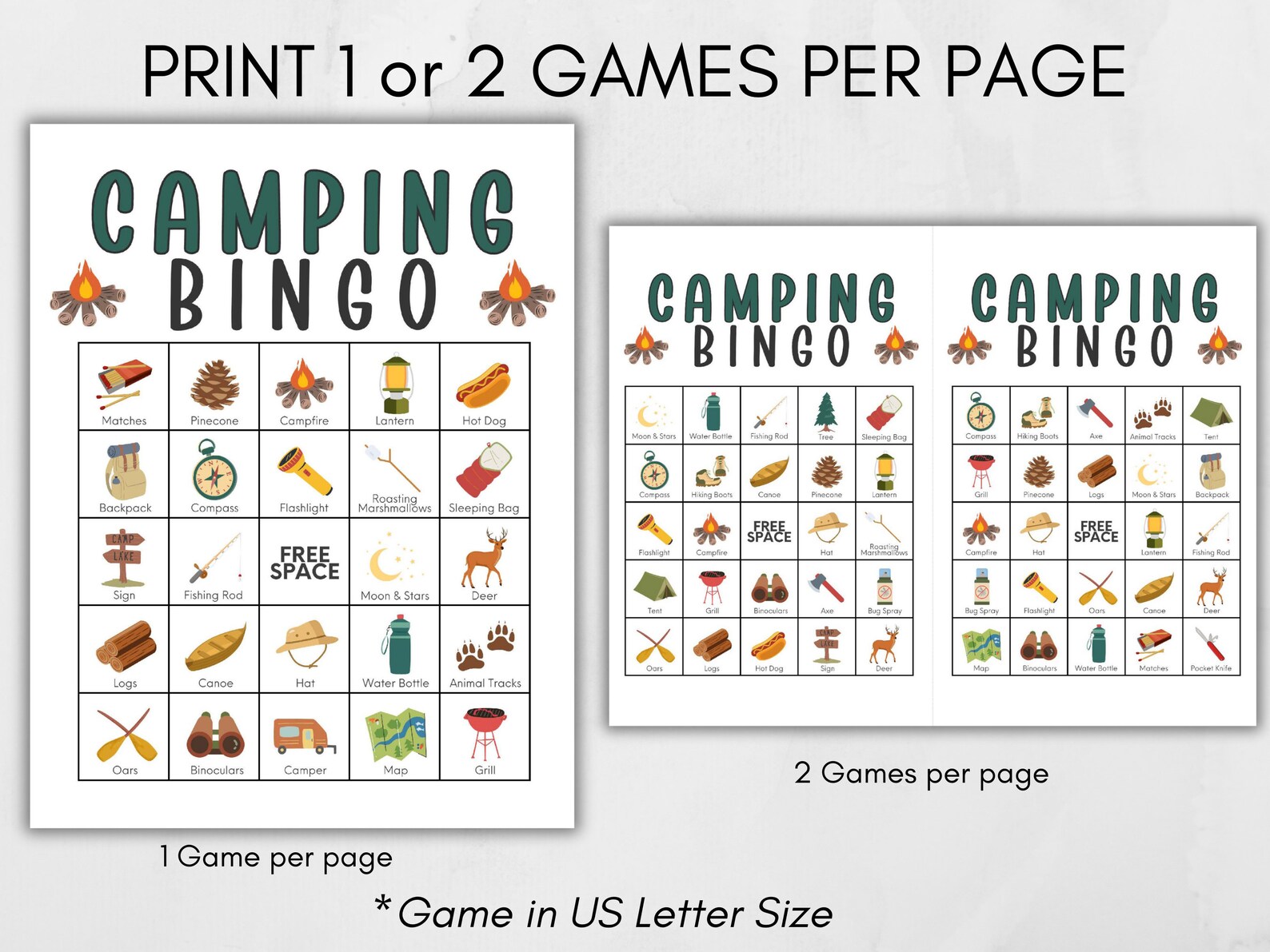 Camping Bingo Cards Printable Game, Camping Party Game, Camping ...
