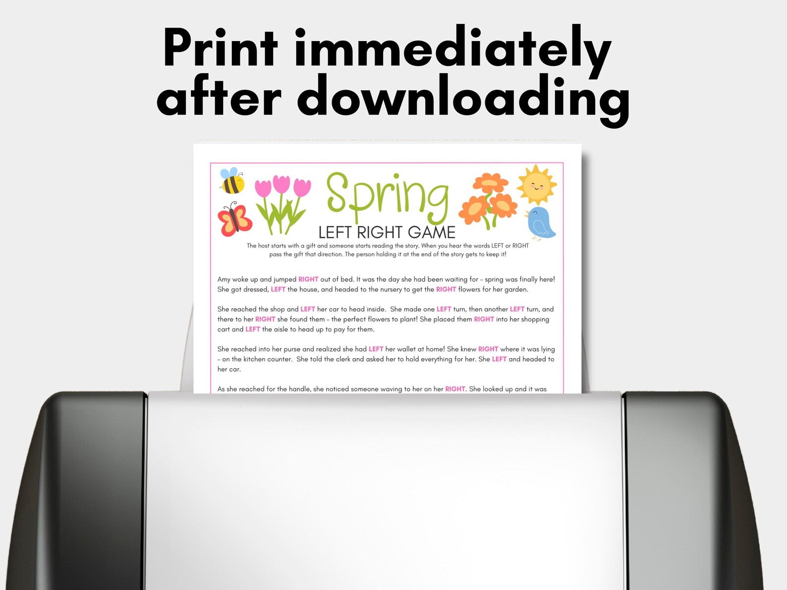 Spring Left Right Game, Springtime Pass the Prize Game, Pass the ...