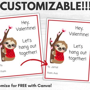 Sloth Valentine Card Printable, Kids Classroom Valentines, Instant ...