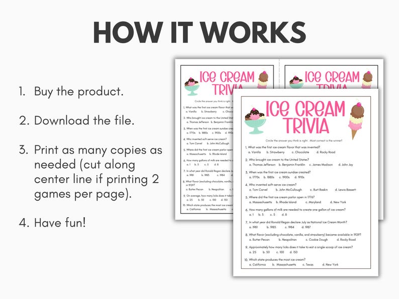 Ice Cream Trivia Game, Printable Ice Cream Party Game, Summer Activity ...