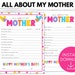 All About My Mother Printable, Mother's Day Gift, All About Mom ...